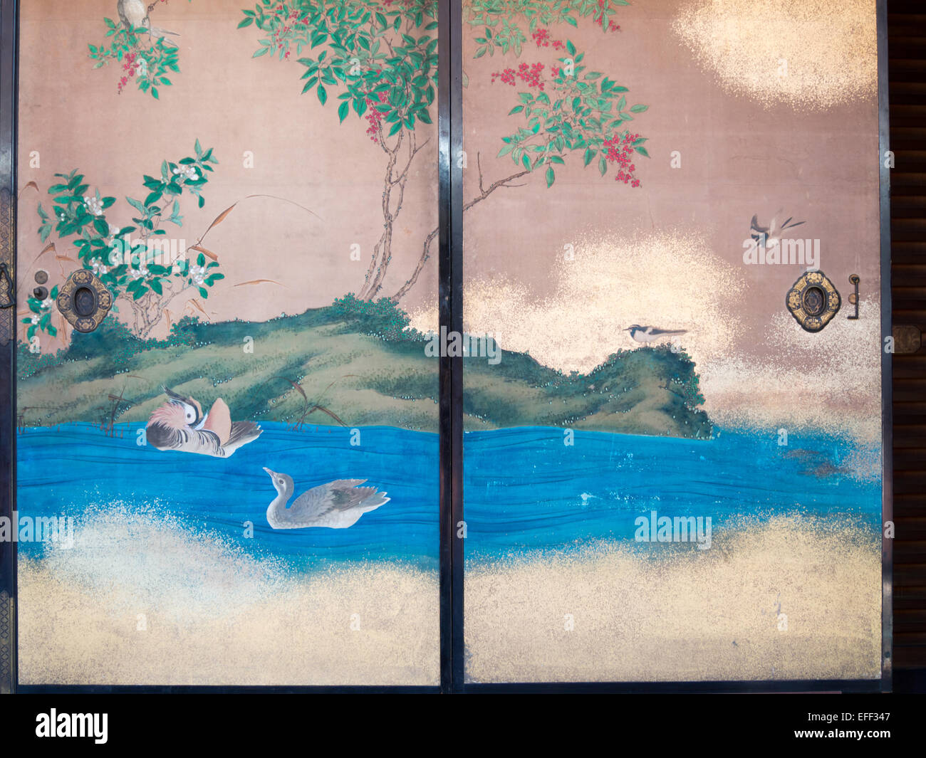 Fusuma painted panels of birds and flowers from the Empress bedroom by ...