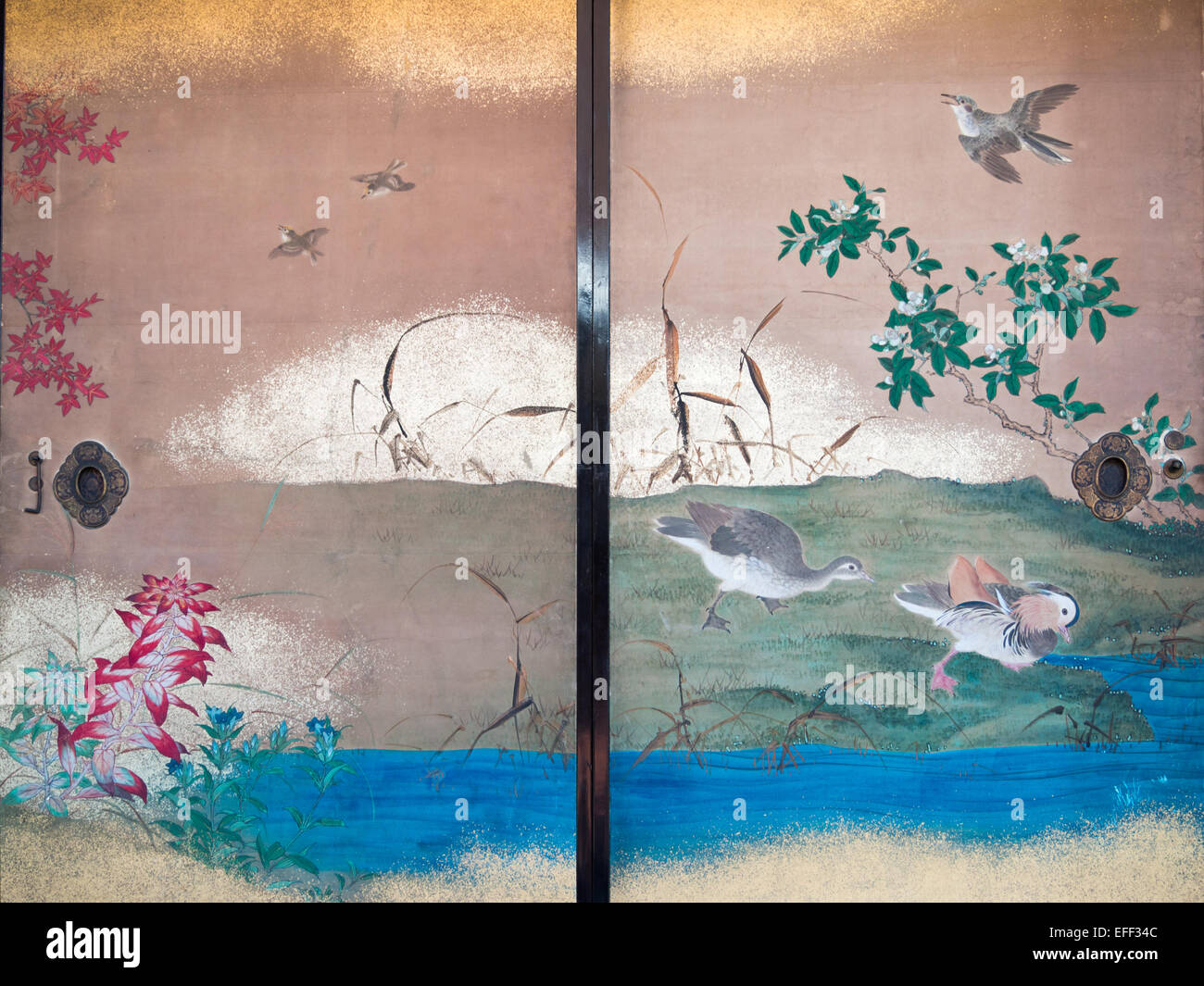 Fusuma painted panels of birds and flowers from the Empress bedroom by ...
