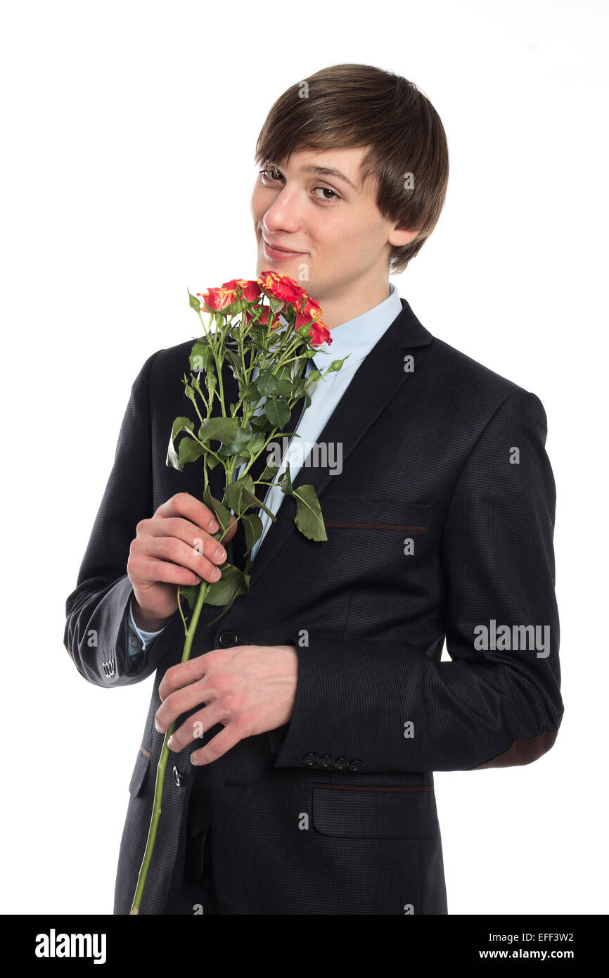 young man with flowers Stock Photo - Alamy