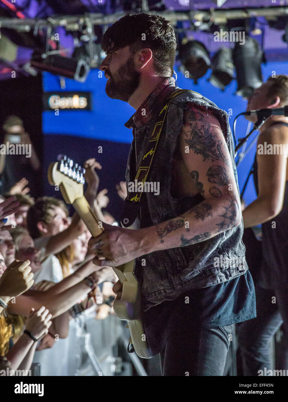 Alternative rock band, Lower Than Atlantis perform live on stage to a ...