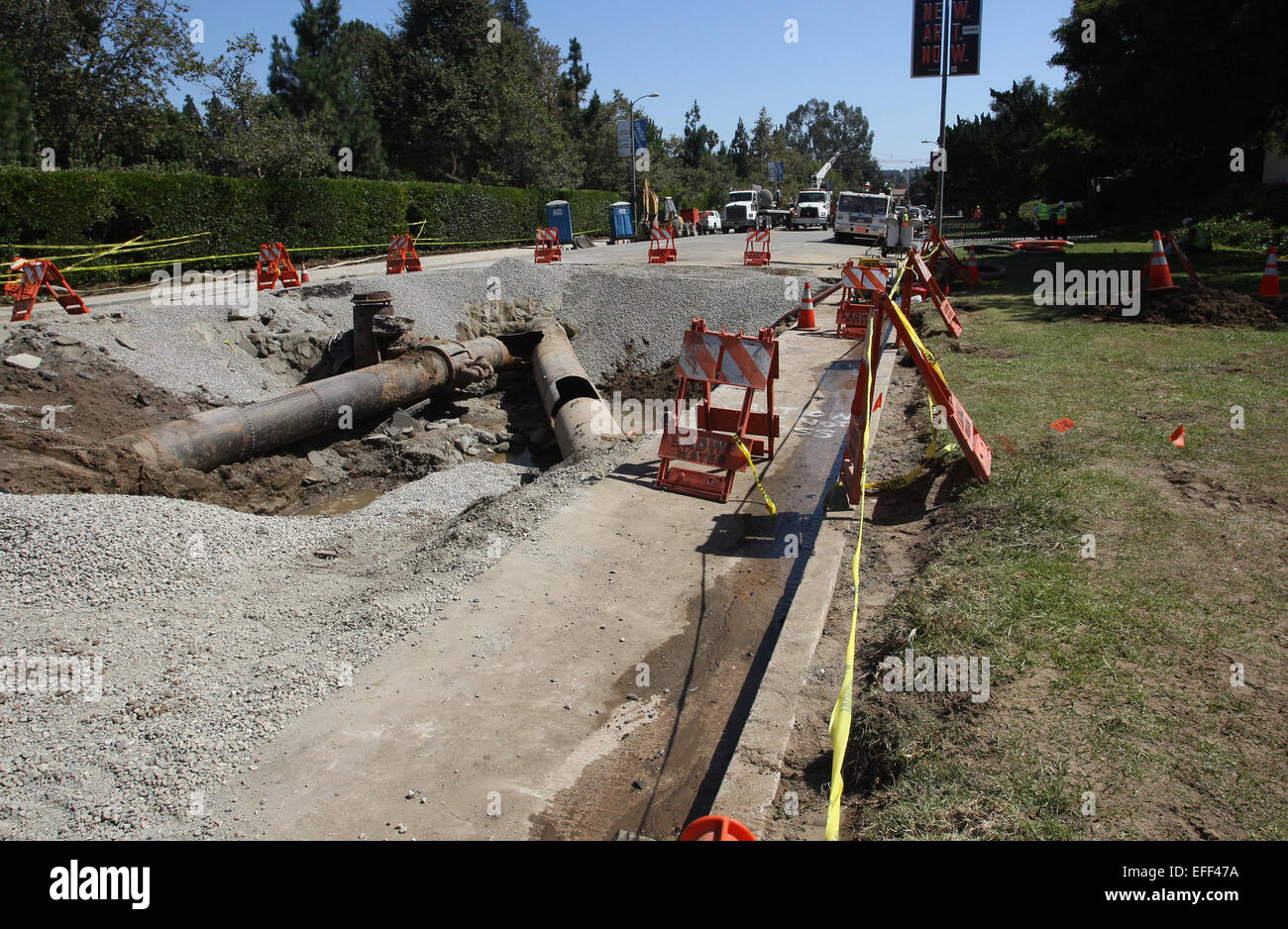 Giant water main rupture by UCLA Featuring: Atmosphere Where: Los ...