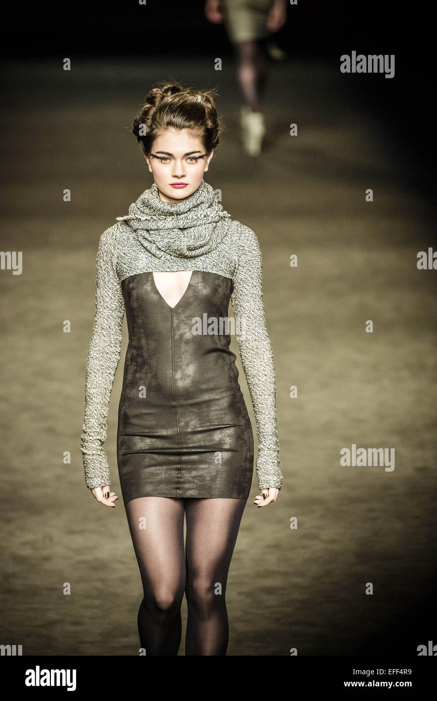 Barcelona, Spain. 2nd Feb, 2015. Models on the catwalk present the new ...