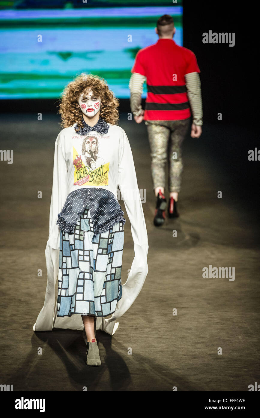 Barcelona, Spain. 2nd Feb, 2015. Models on the catwalk present the new ...