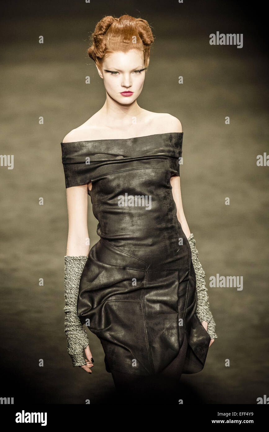 Barcelona, Spain. 2nd Feb, 2015. A model walks the runway during the ...