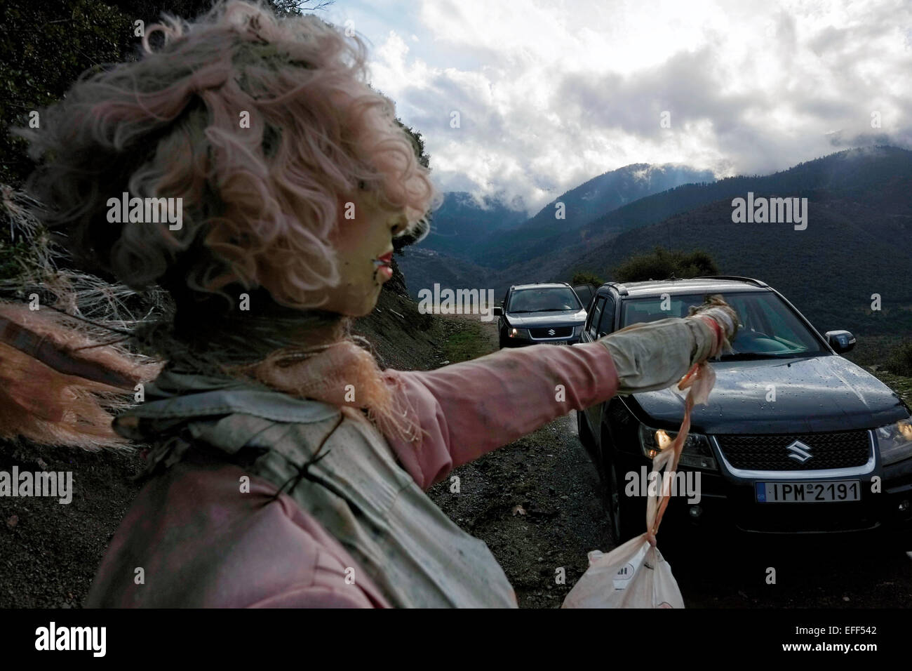 Scarecrow to scare cows in Evrytania region Greece Stock Photo - Alamy