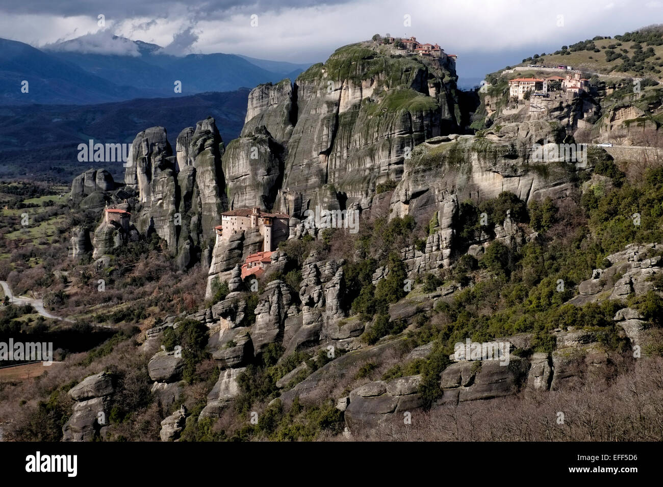 Greek Orthodox monasteries built on natural sandstone rock pillars in ...