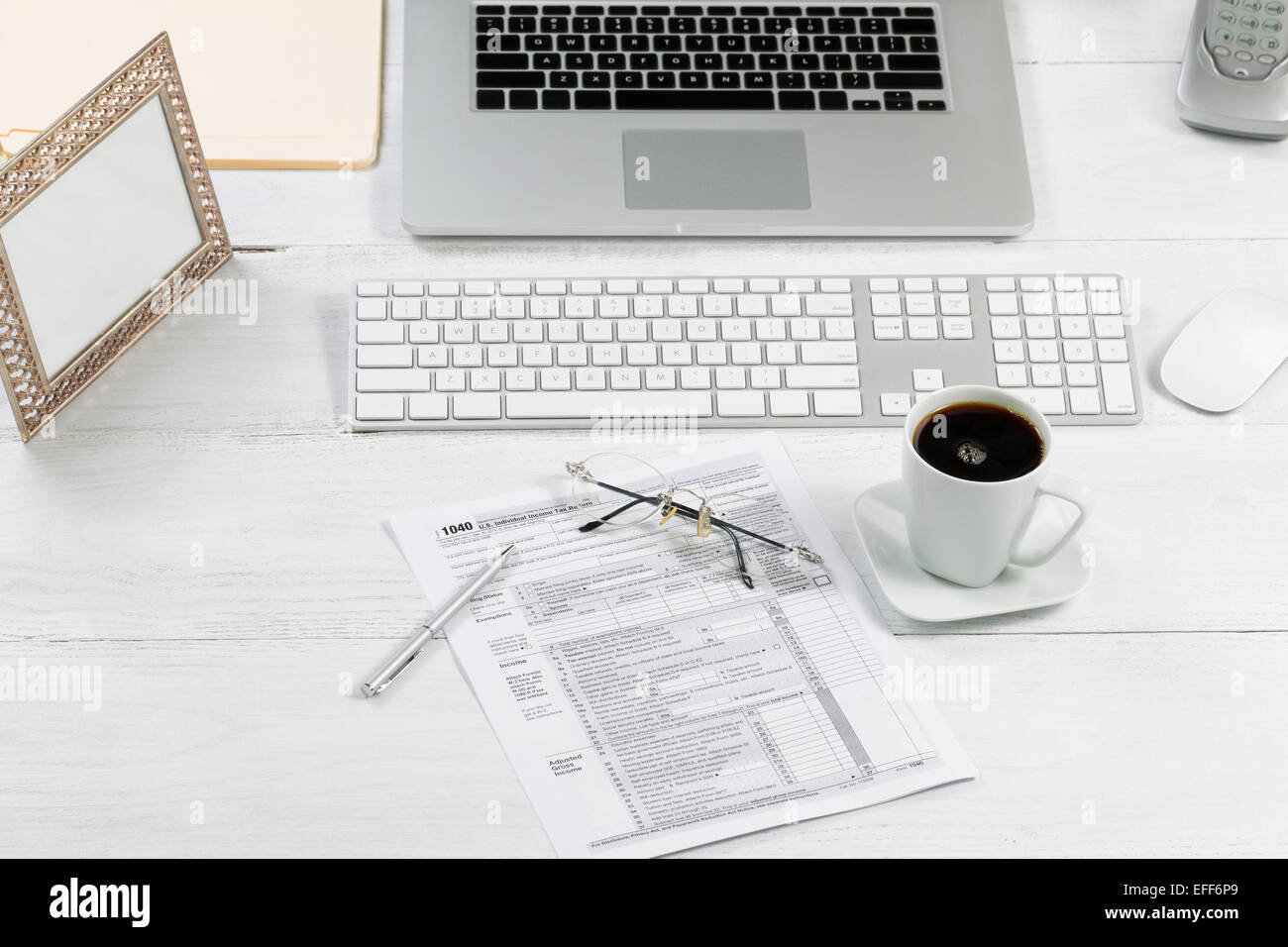 Front view angle of desktop layout for proper use consisting of laptop ...