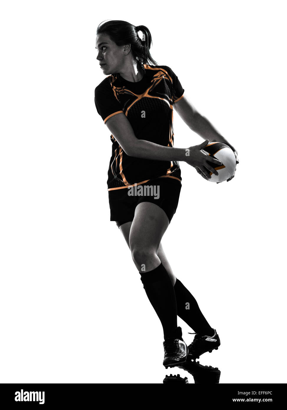 one rugby woman player in silhouette isolated on white backround Stock ...