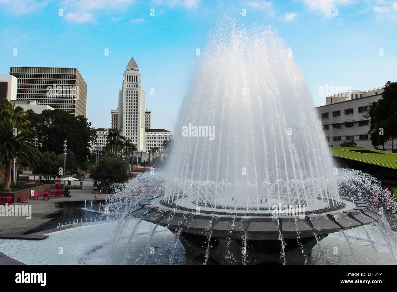 Flowing fountain in Grand Park in front of Los Angeles City Hall Stock ... Flowing fountain in Grand Park in front of Los Angeles City Hall Stock ...