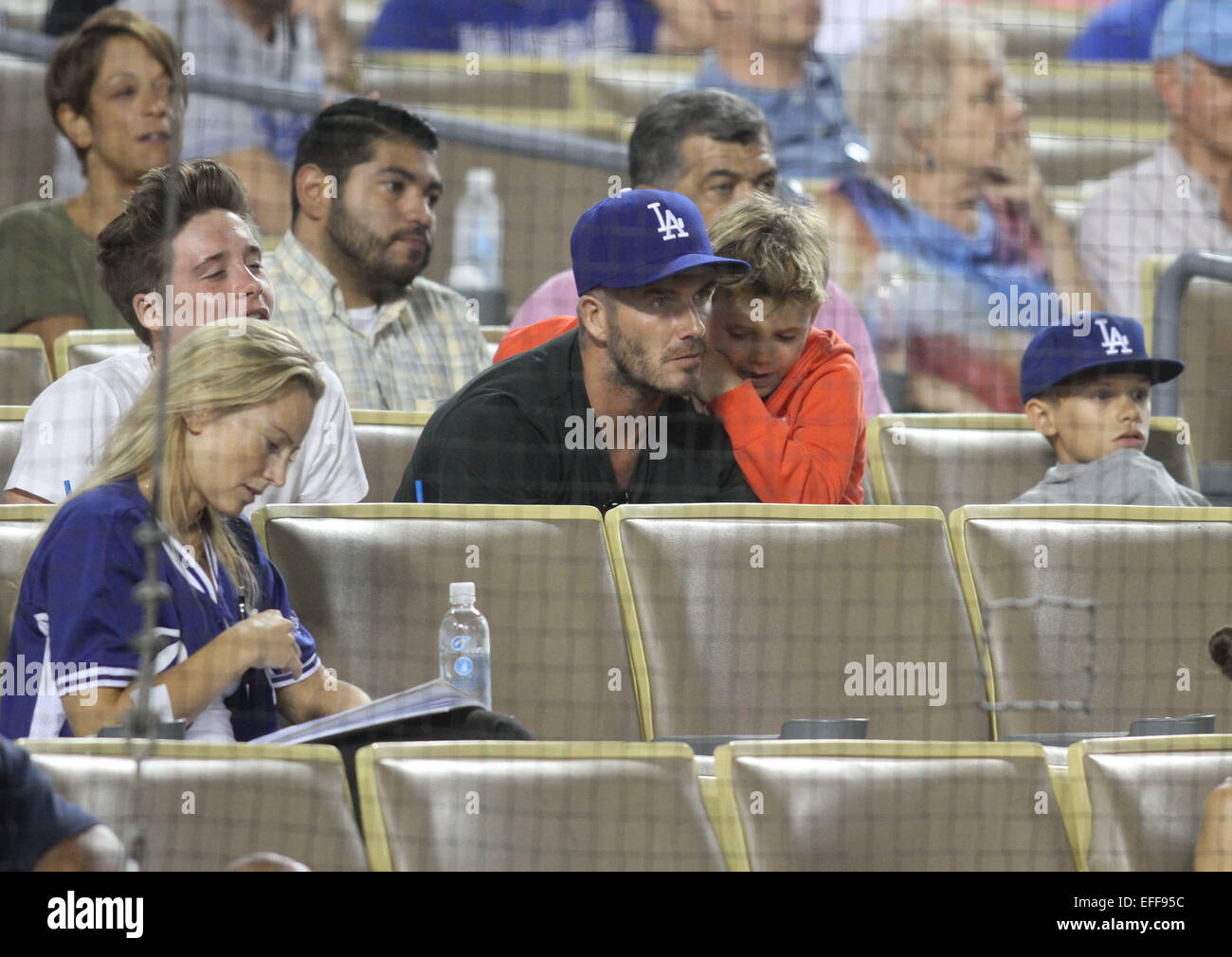 David Beckham takes his three sons to watch the Los Angeles Dodgers v ...