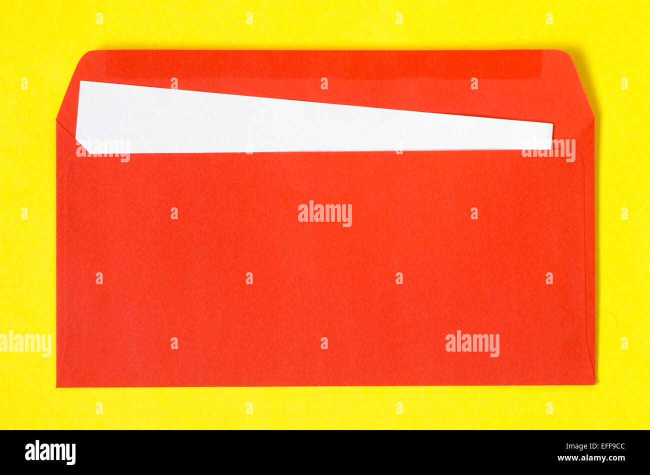 open red envelope with blank paper on yellow background Stock Photo - Alamy