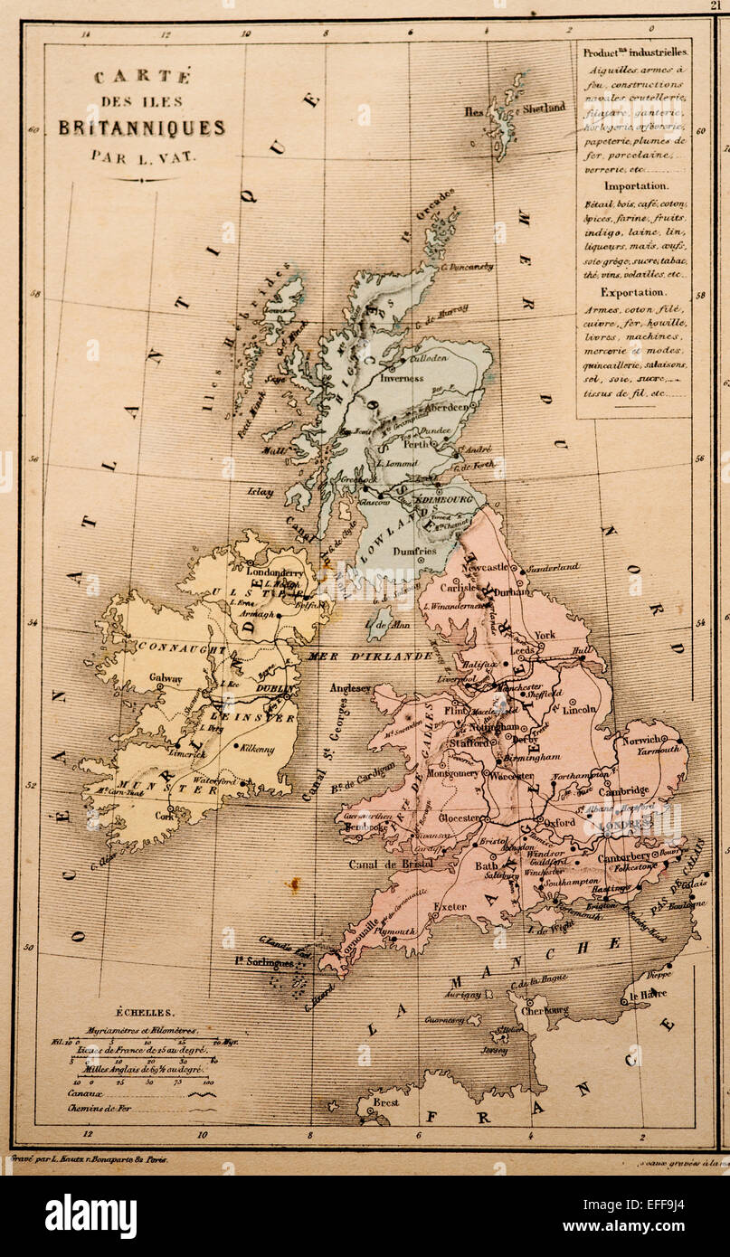 Antique French map of the United Kingdom from Nouvel Atlas Classique c ...