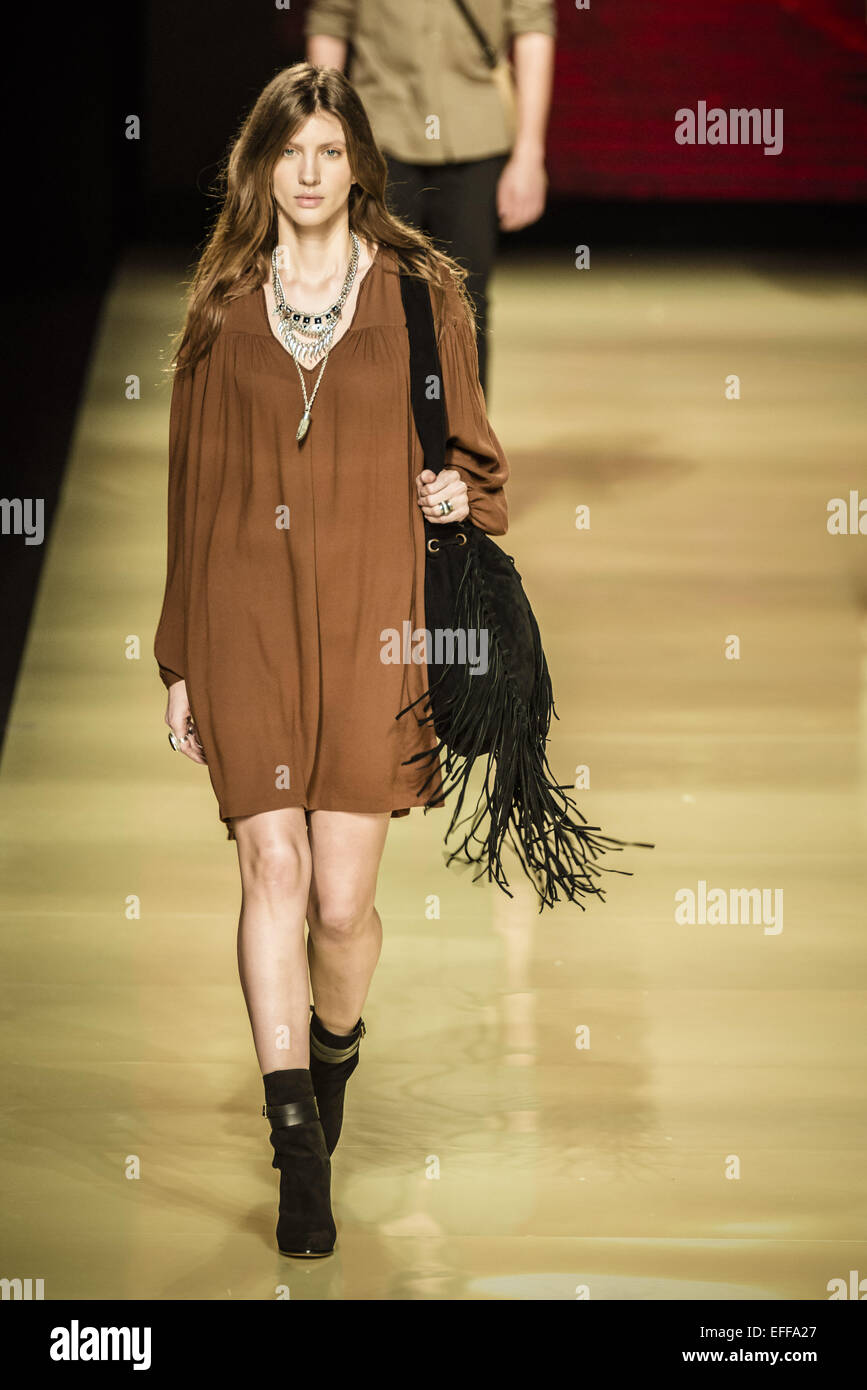 Barcelona, Spain. 2nd Feb, 2015. Models on the catwalk present the new ...