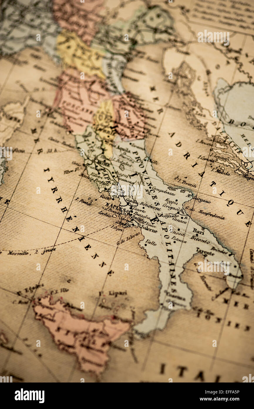 Antique French map from Nouvel Atlas Classique c: 1869. Selective focus ...
