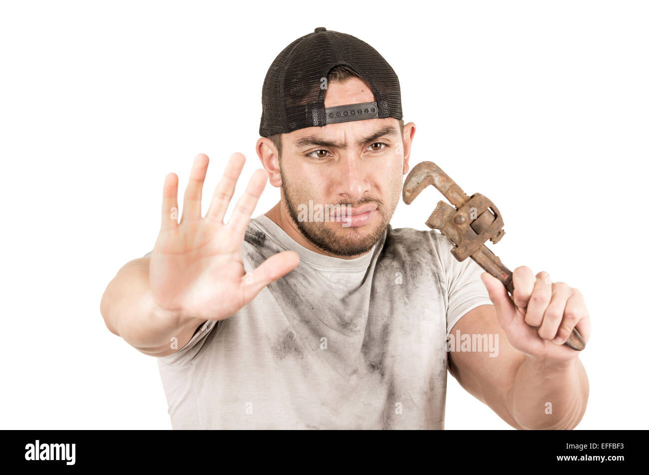young muscular latin construction worker Stock Photo - Alamy