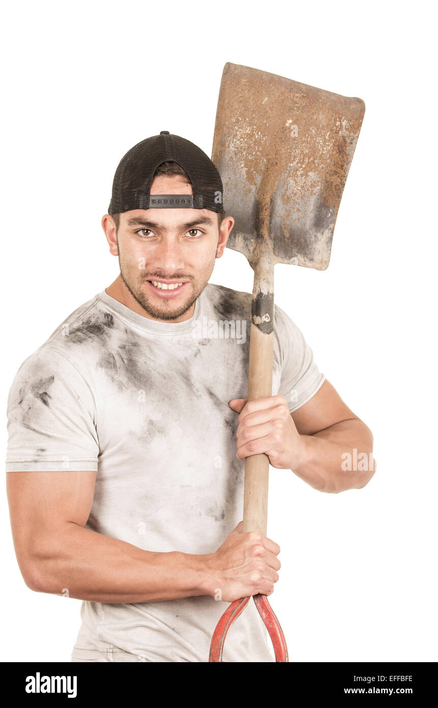 young muscular latin construction worker Stock Photo - Alamy