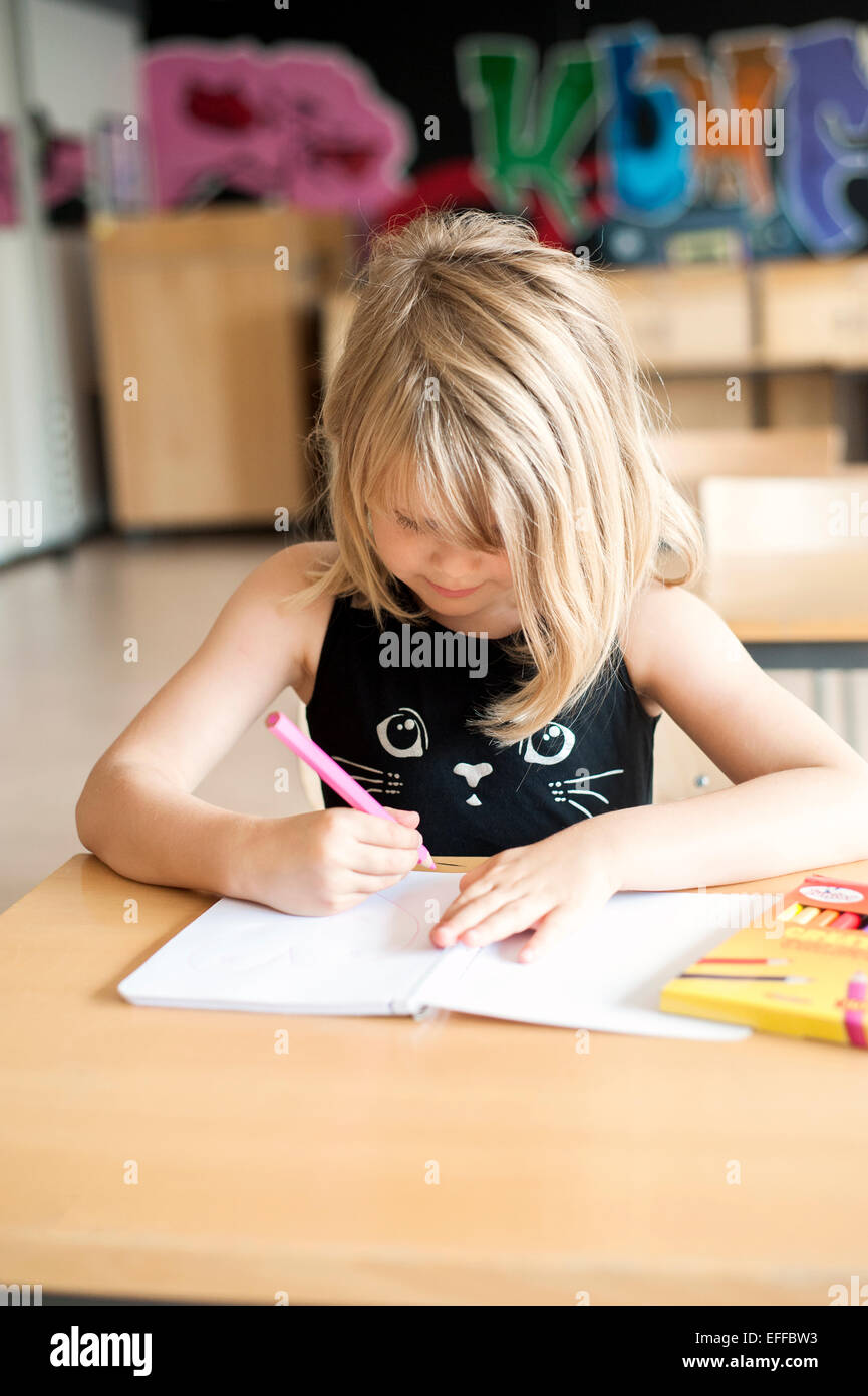 Girl Coloring Desk High Resolution Stock Photography and Images - Alamy