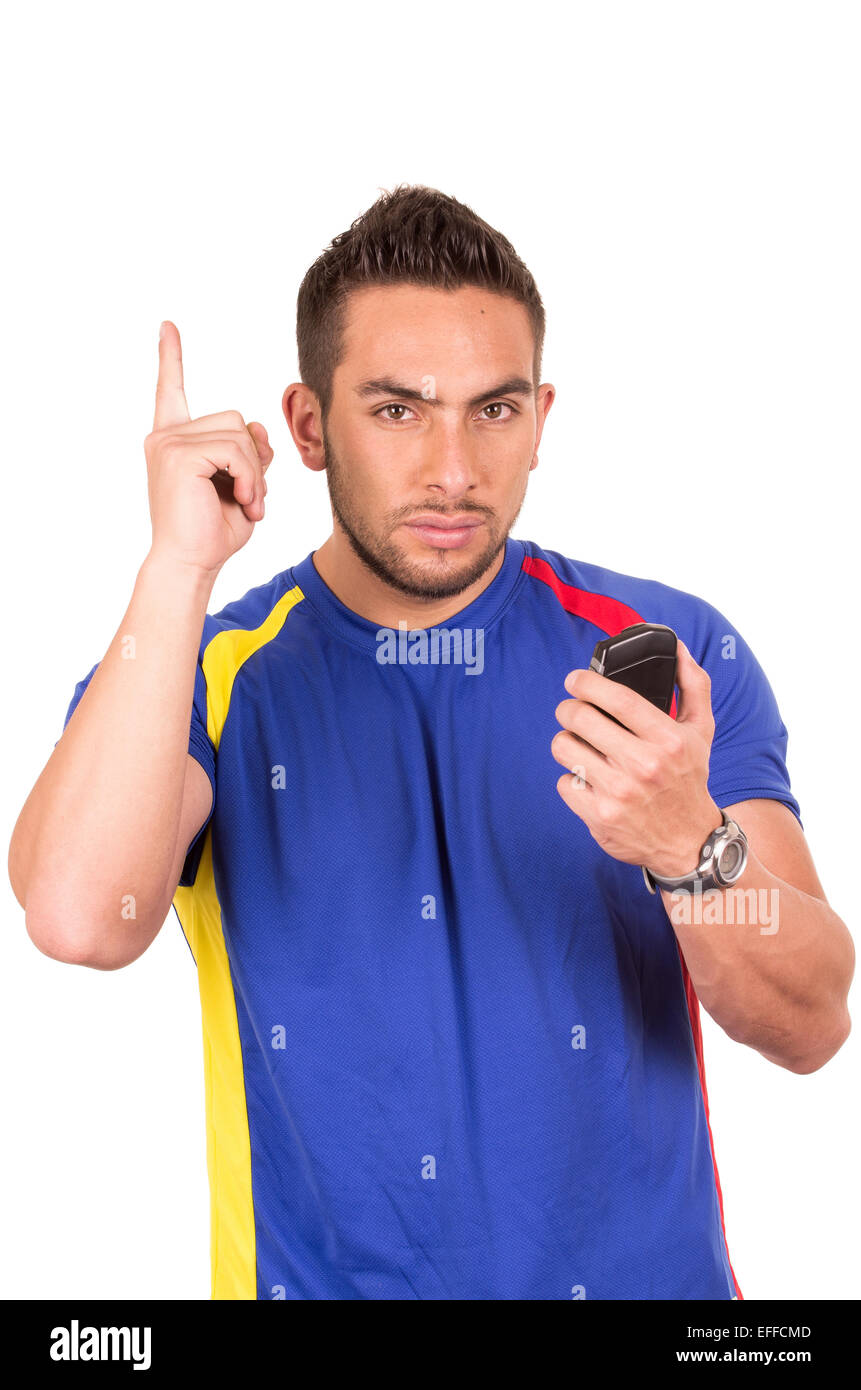 soccer fan wearing blue t-shirt Stock Photo - Alamy