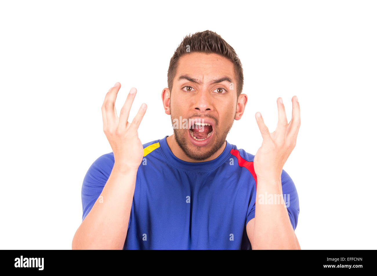 angry soccer fan wearing blue tshirt watching game Stock Photo - Alamy