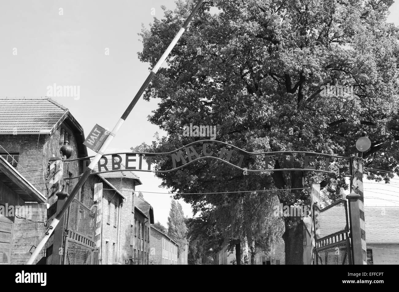 Entrance gate to Auschwitz concentration camp, Poland Stock Photo - Alamy