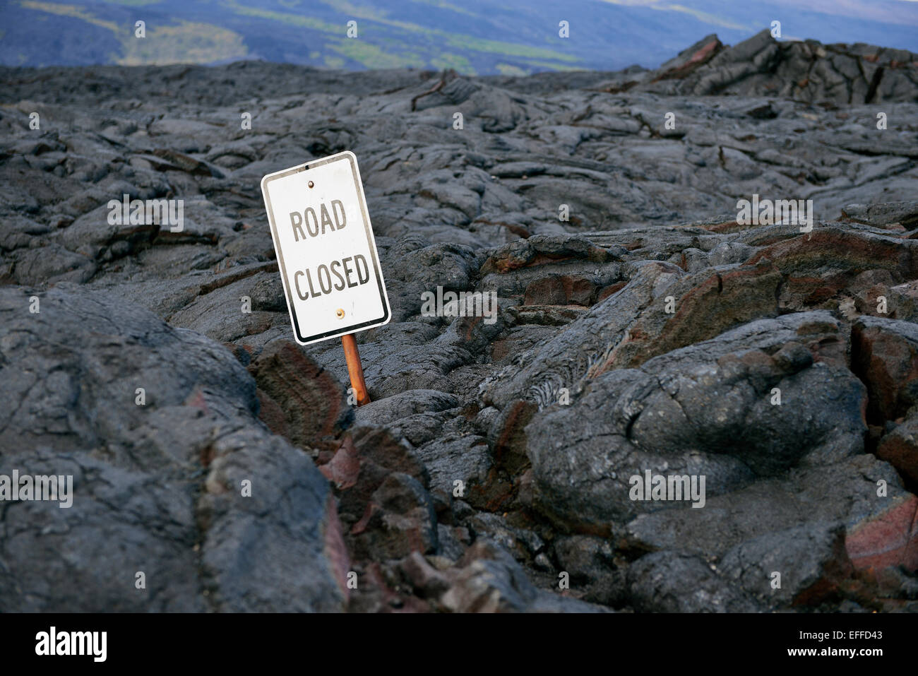 USA, Hawaii, Big Island, Volcanoes National Park, sign lost in lava ...