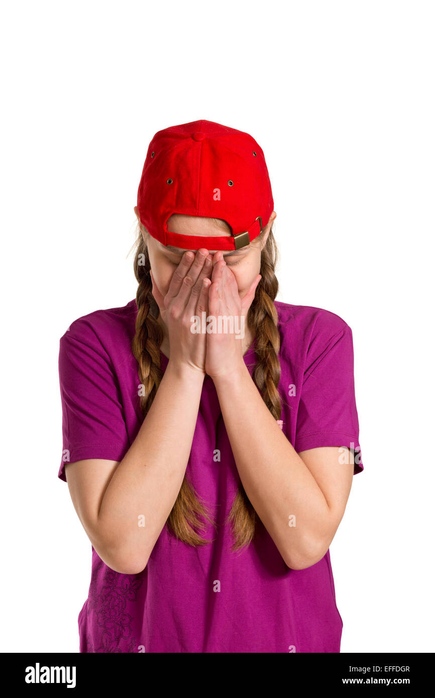 sad girl isolated on the white background Stock Photo - Alamy