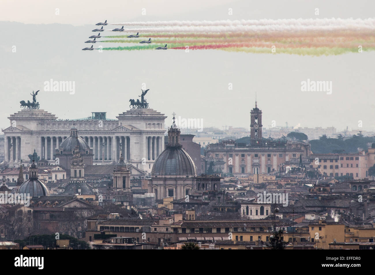 Frecce Tricolori flight over Rome for newly president Mattarella Stock ...