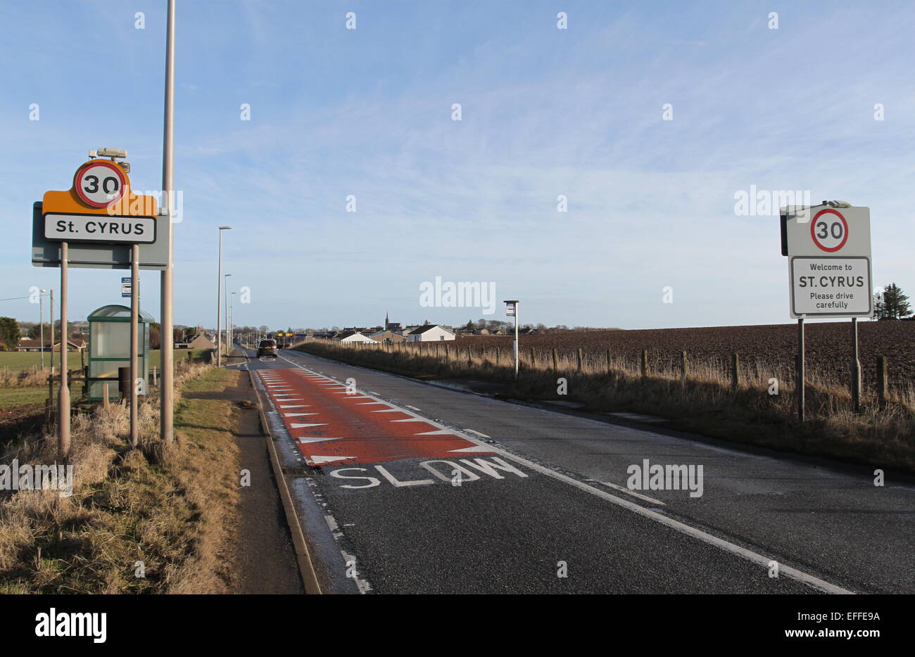 Welcome to St Cyrus sign Scotland January 2015 Stock Photo - Alamy