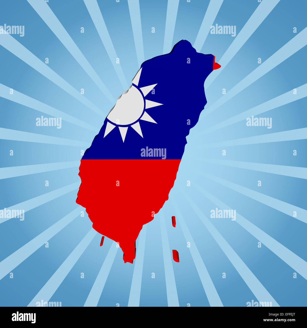 Taiwan map flag on blue sunburst illustration Stock Photo - Alamy