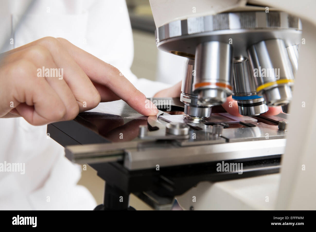Female scientist working on microscope Stock Photo - Alamy
