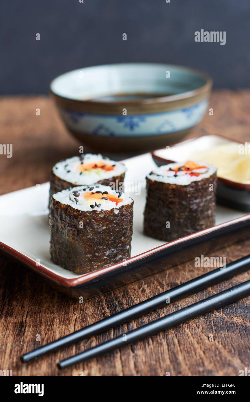 Vegetable sushi filled with sweet potato, carrots and bell pepper Stock ...