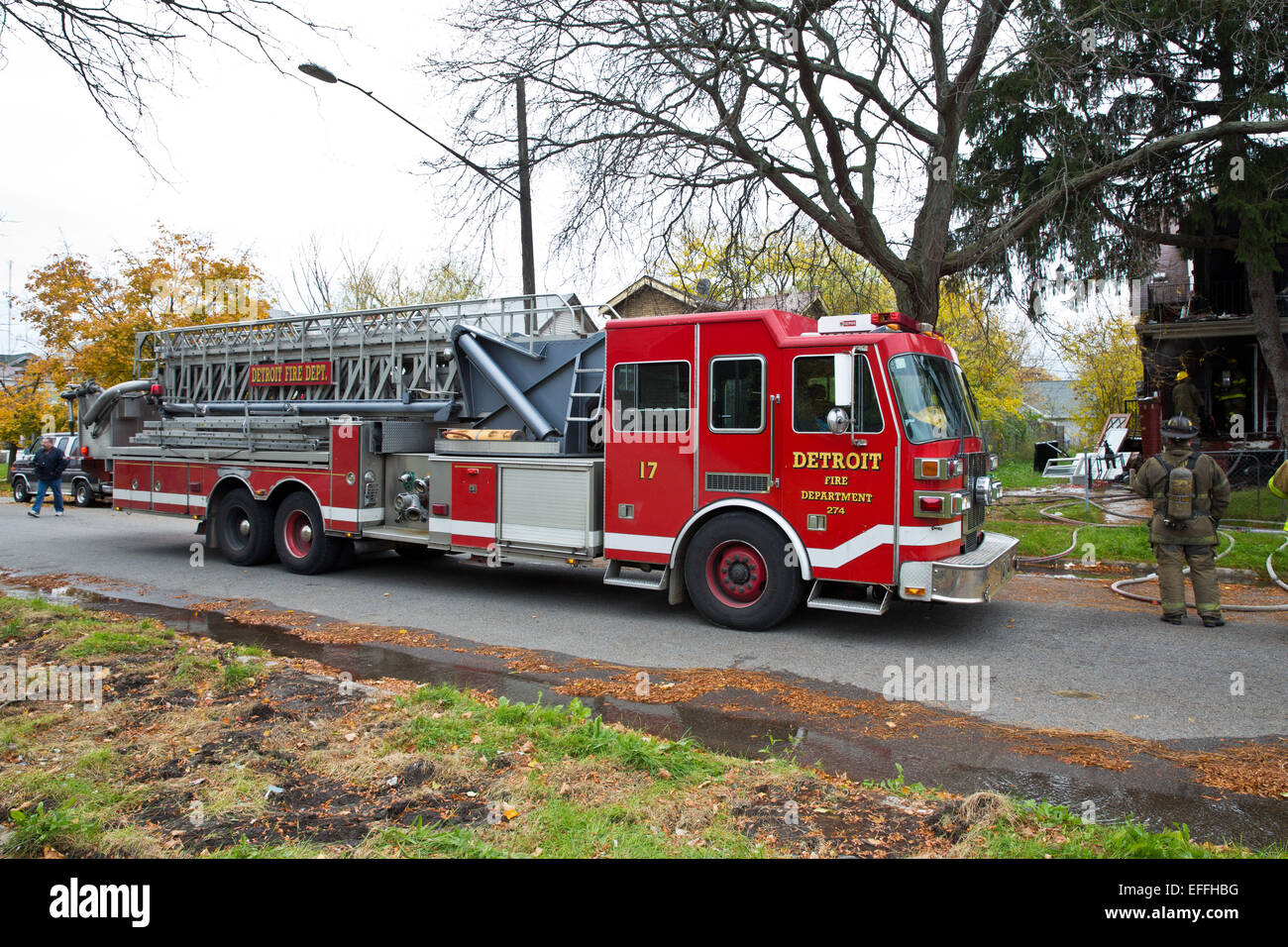Tower Ladder of the Detroit Fire Department, Michigan, USA, Octover ...
