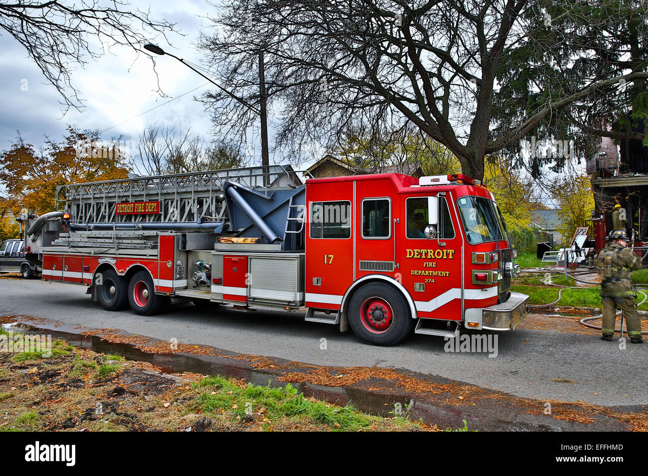 Tower Ladder of the Detroit Fire Department, Michigan, USA, Octover ...