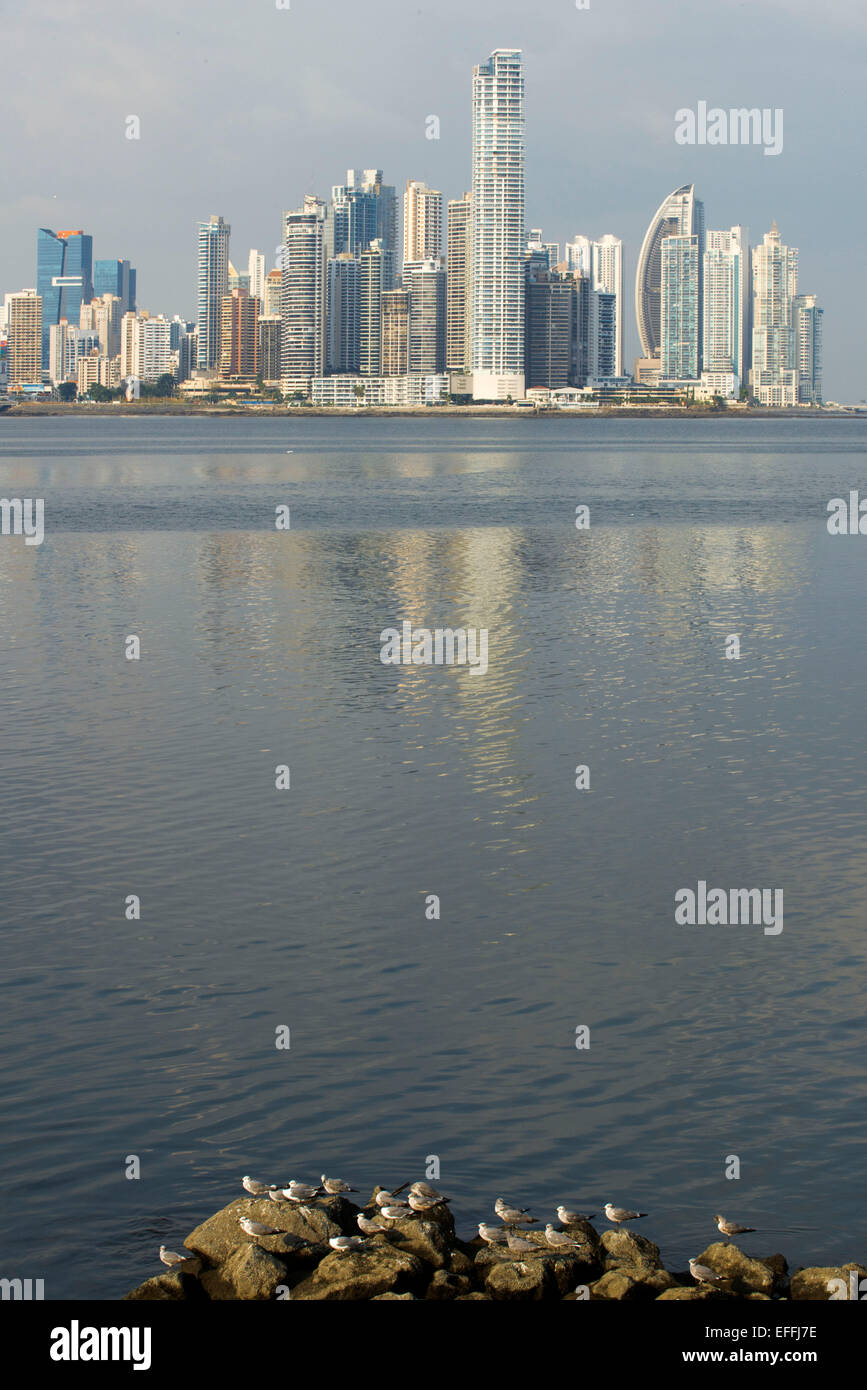 Skyline, Panama City, Panama, Central America. Cinta Costera Pacific ...