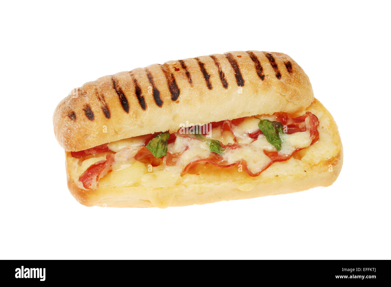Pancetta, cheese and basil pannini isolated on white Stock Photo - Alamy