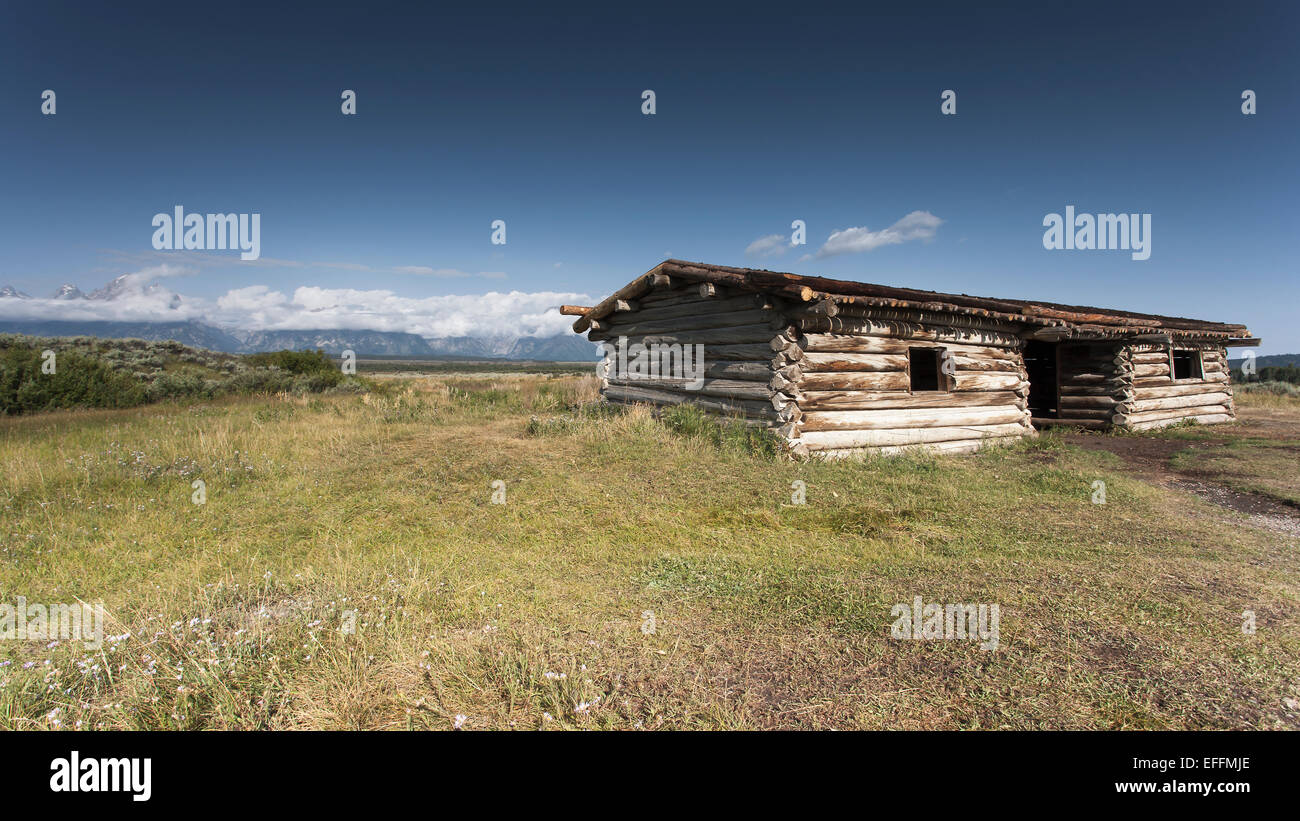 USA, Wyoming, Grand Teton National Park, old wooden hut Stock Photo - Alamy