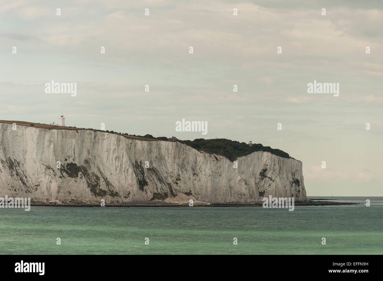 Great Britain, England, Dover, Chalk Coast, White Cliffs and lighthouse ...