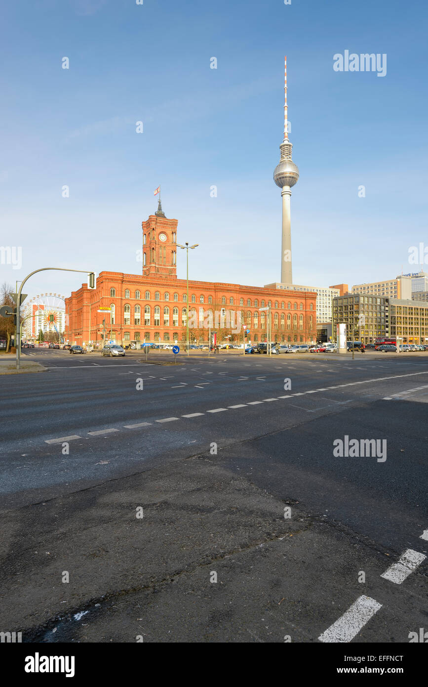 Germany, Berlin, Red City Hall and TV Tower Stock Photo - Alamy