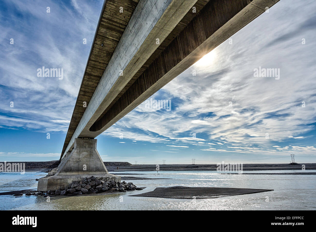 Iceland, Sudurland, Southern Coast, Bridge, Ring road, upward view ...