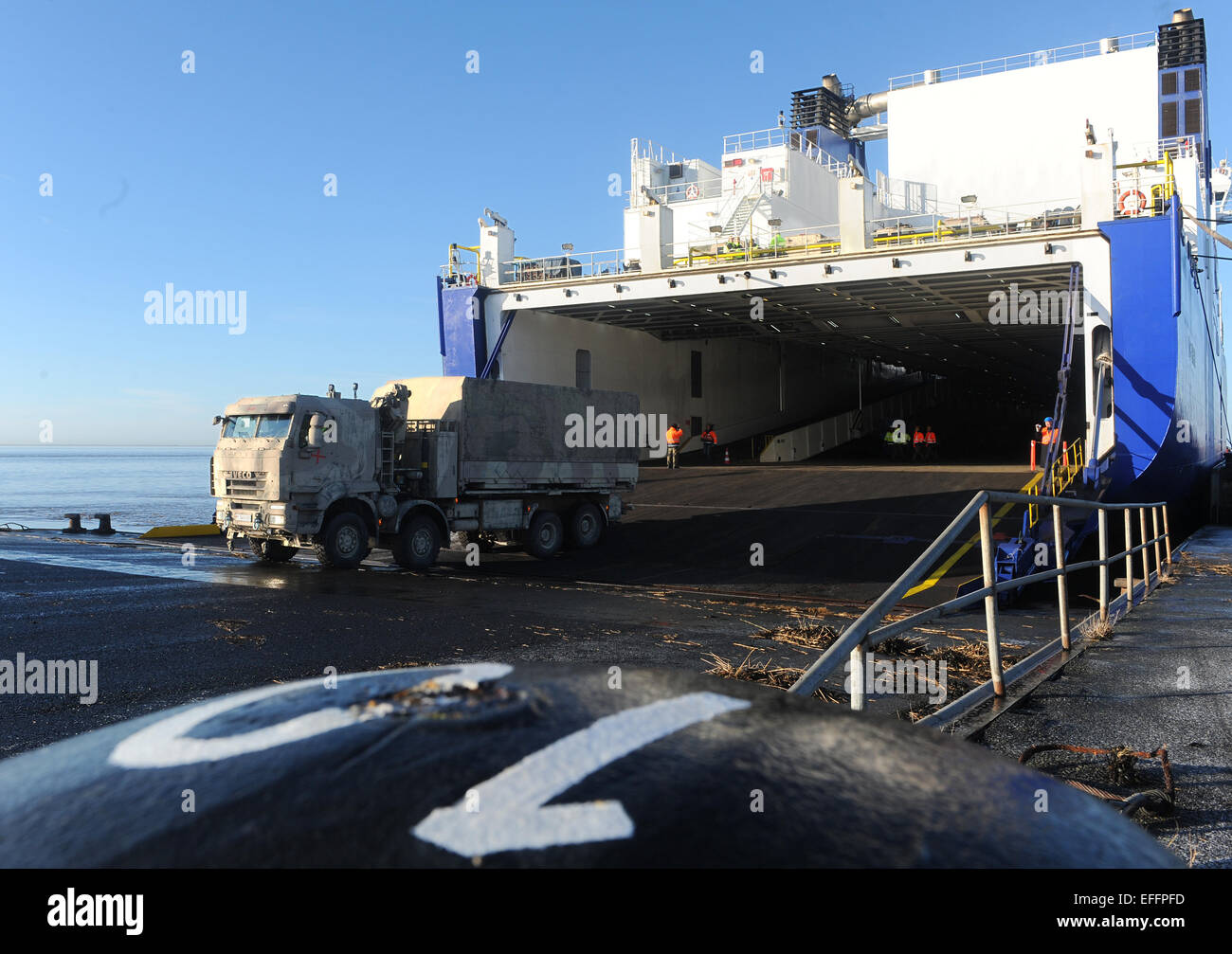 The armoured vehicle 'Bison' of the German Bundeswehr rolls off the Ro ...