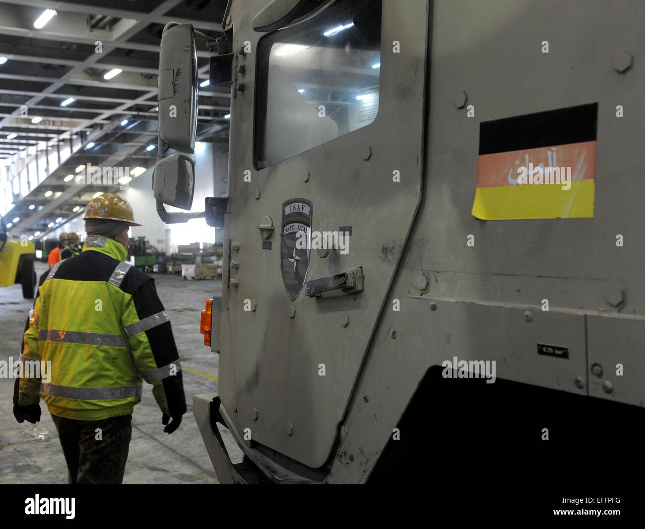 The ISAF signet and and German flag look appear worn-out on the door ...