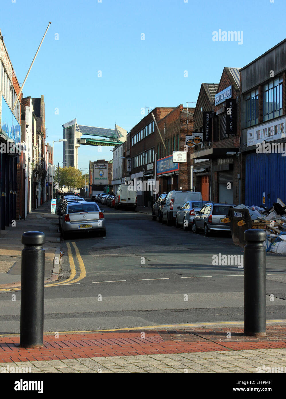 The Hull tidal barrier rises above Humber Street in Hull Stock Photo ...