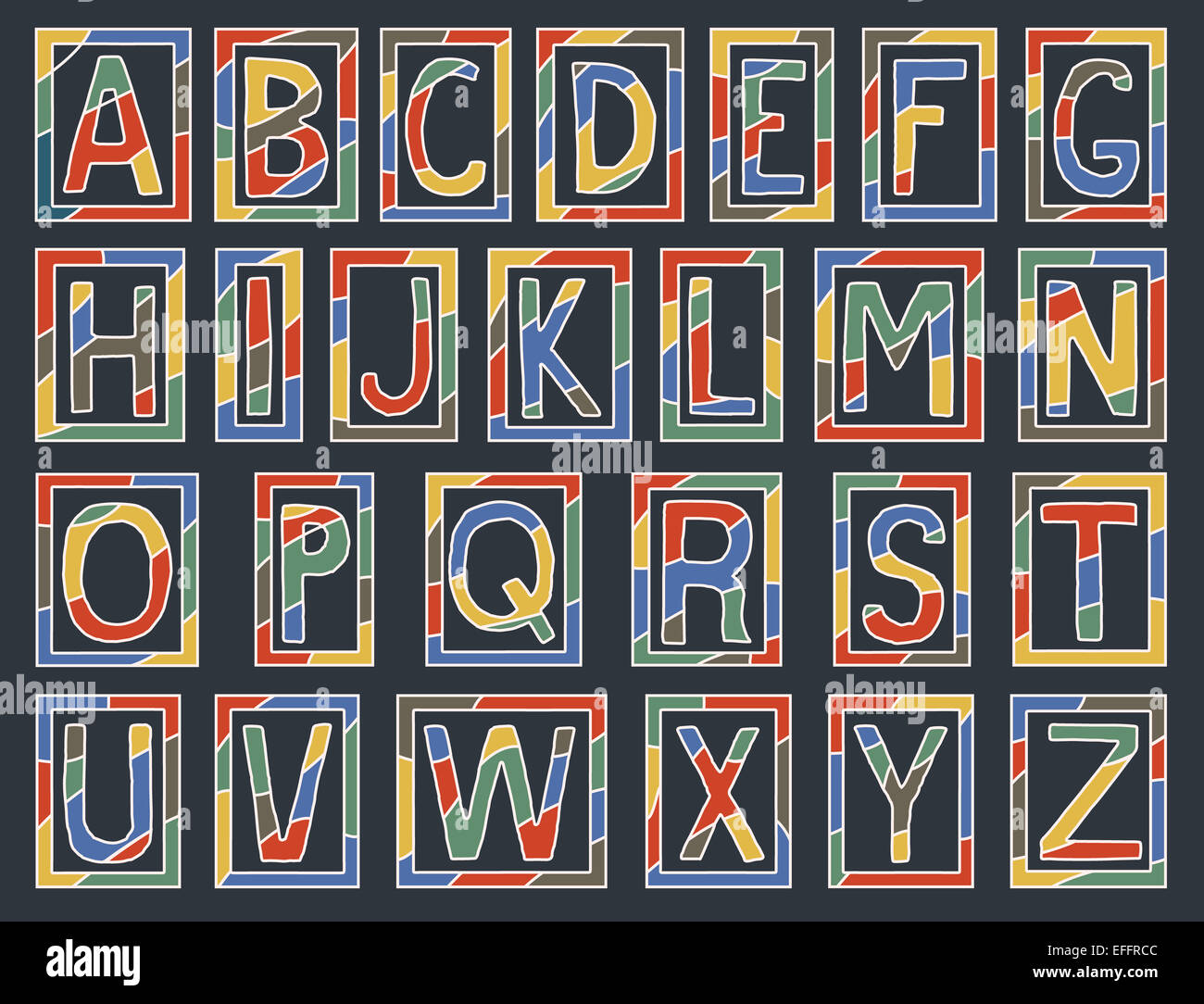 Colorful alphabet letters with frames on dark background Stock Photo ...
