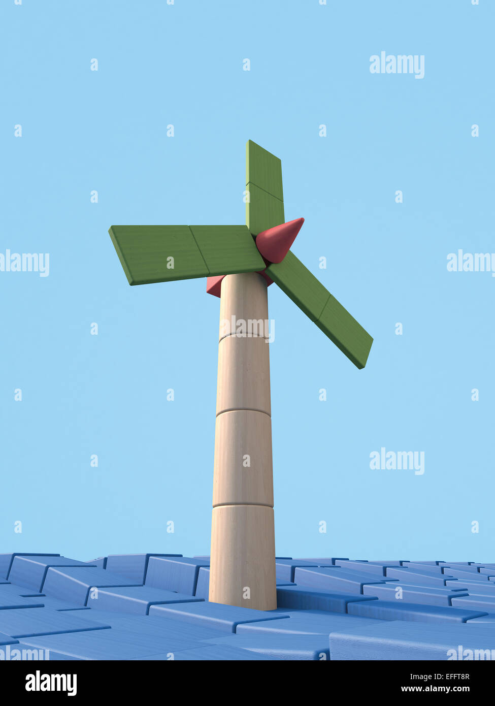 Offshore wind wheel made of building bricks, 3D Rendering Stock Photo ...