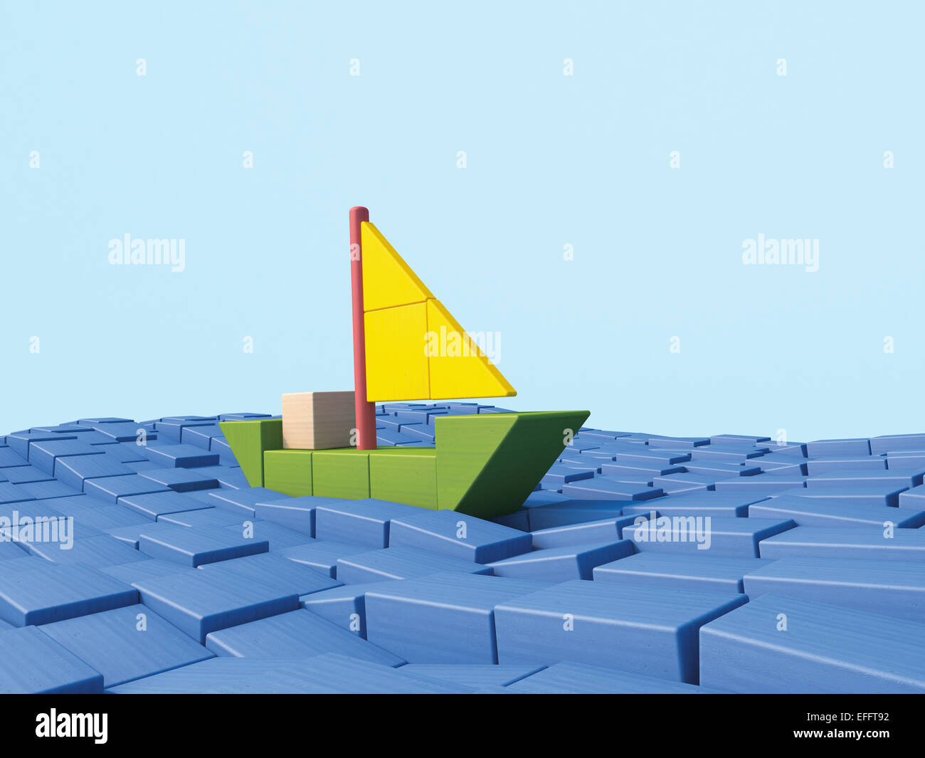 Shipping sailing boat made of building bricks, 3D Rendering Stock Photo ...