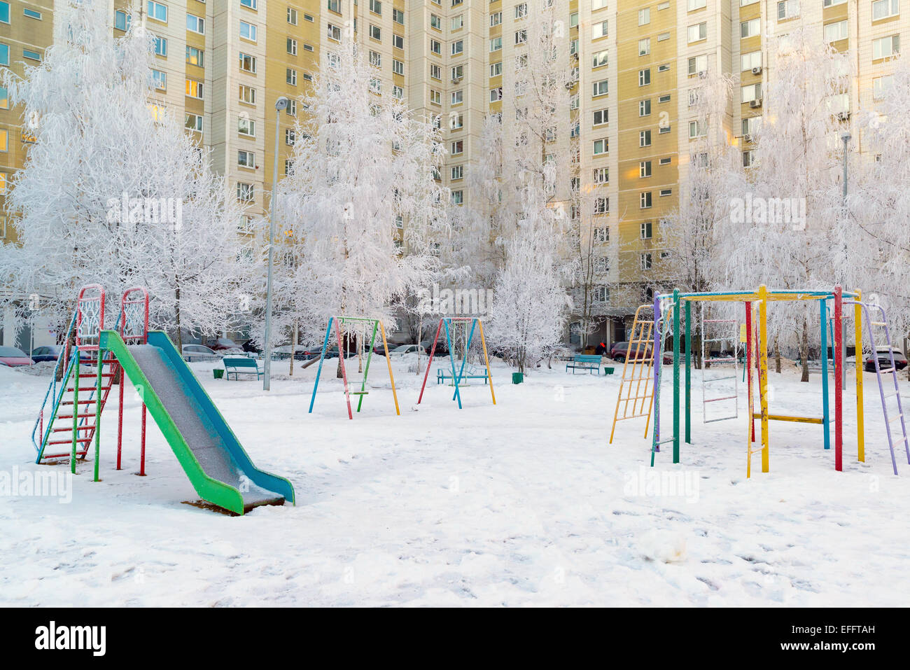 Playground structure outdoors in winter Stock Photo - Alamy