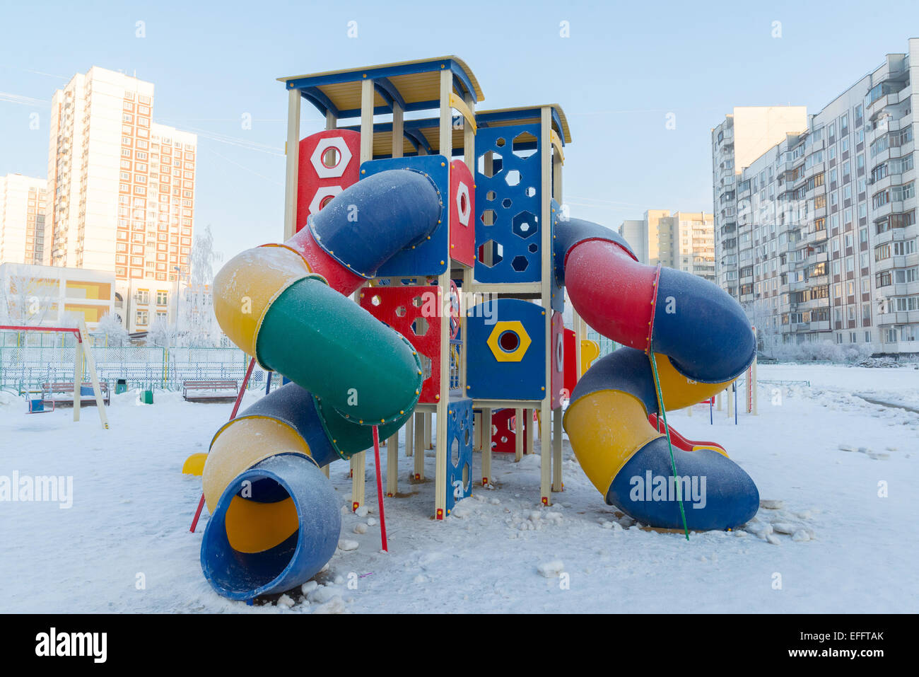 Playground structure outdoors in winter Stock Photo - Alamy