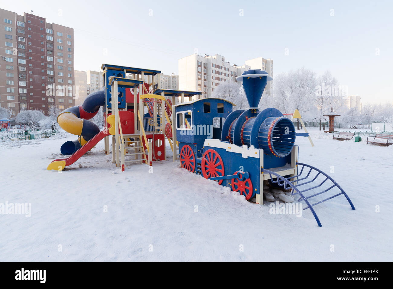 Playground structure outdoors in winter Stock Photo - Alamy