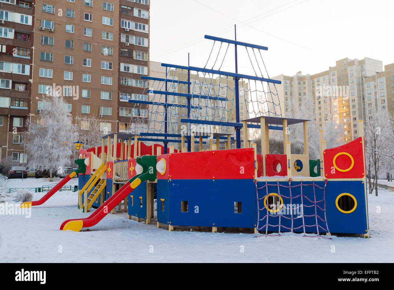 Playground structure outdoors in winter Stock Photo - Alamy