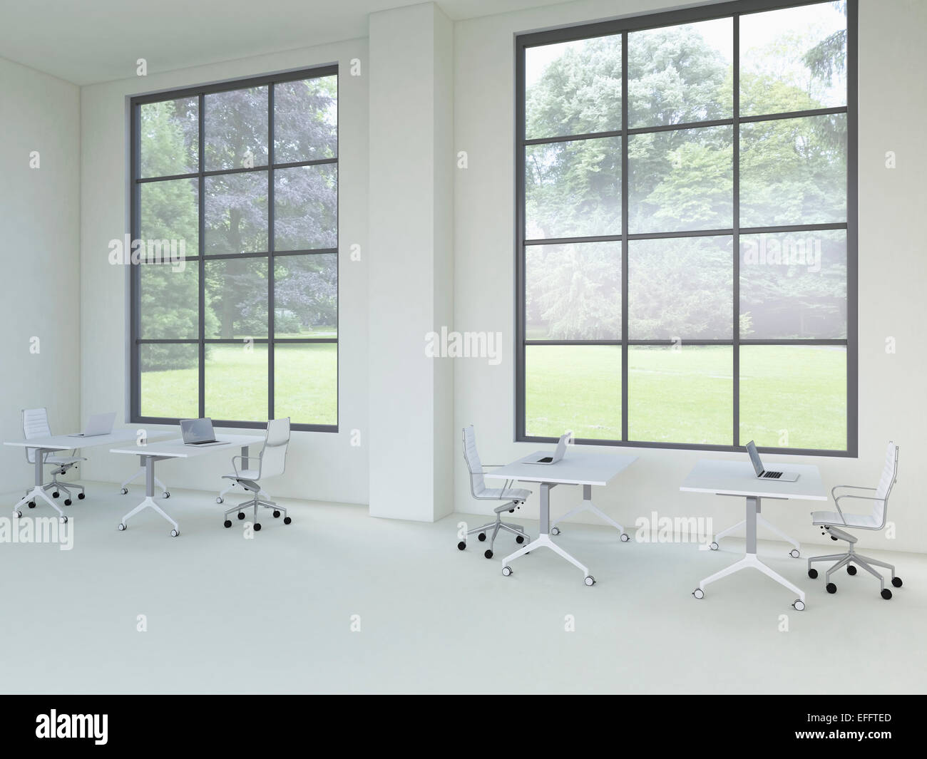 3D rendering of modern office with windows Stock Photo - Alamy